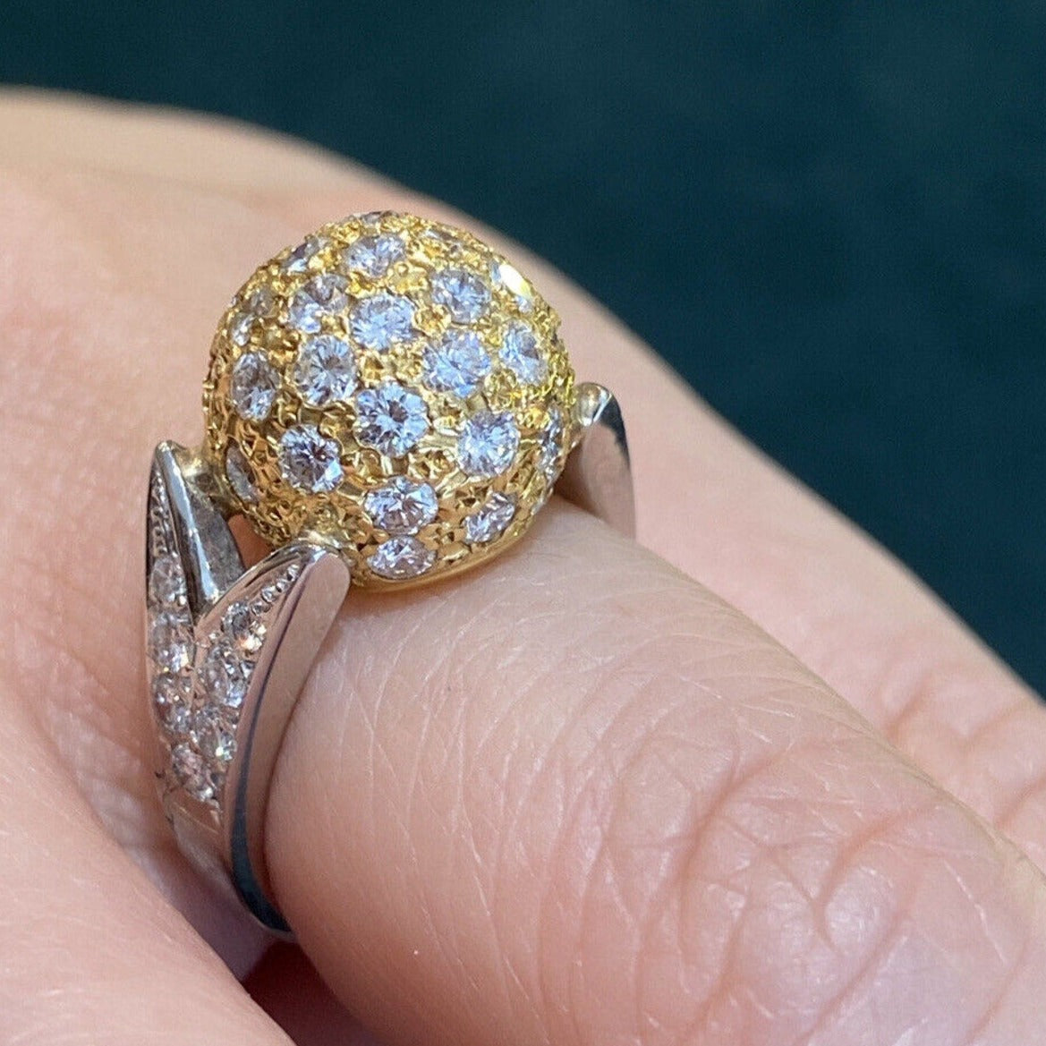 Diamond Pave Ball Ring with 2.00 ct in Platinum/18k Yellow Gold - HM14
